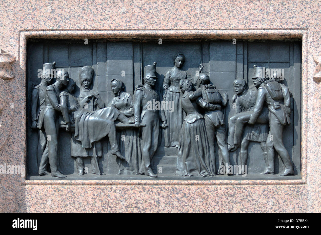 London, England, UK. Bronze relief at base of the statue of Florence ...
