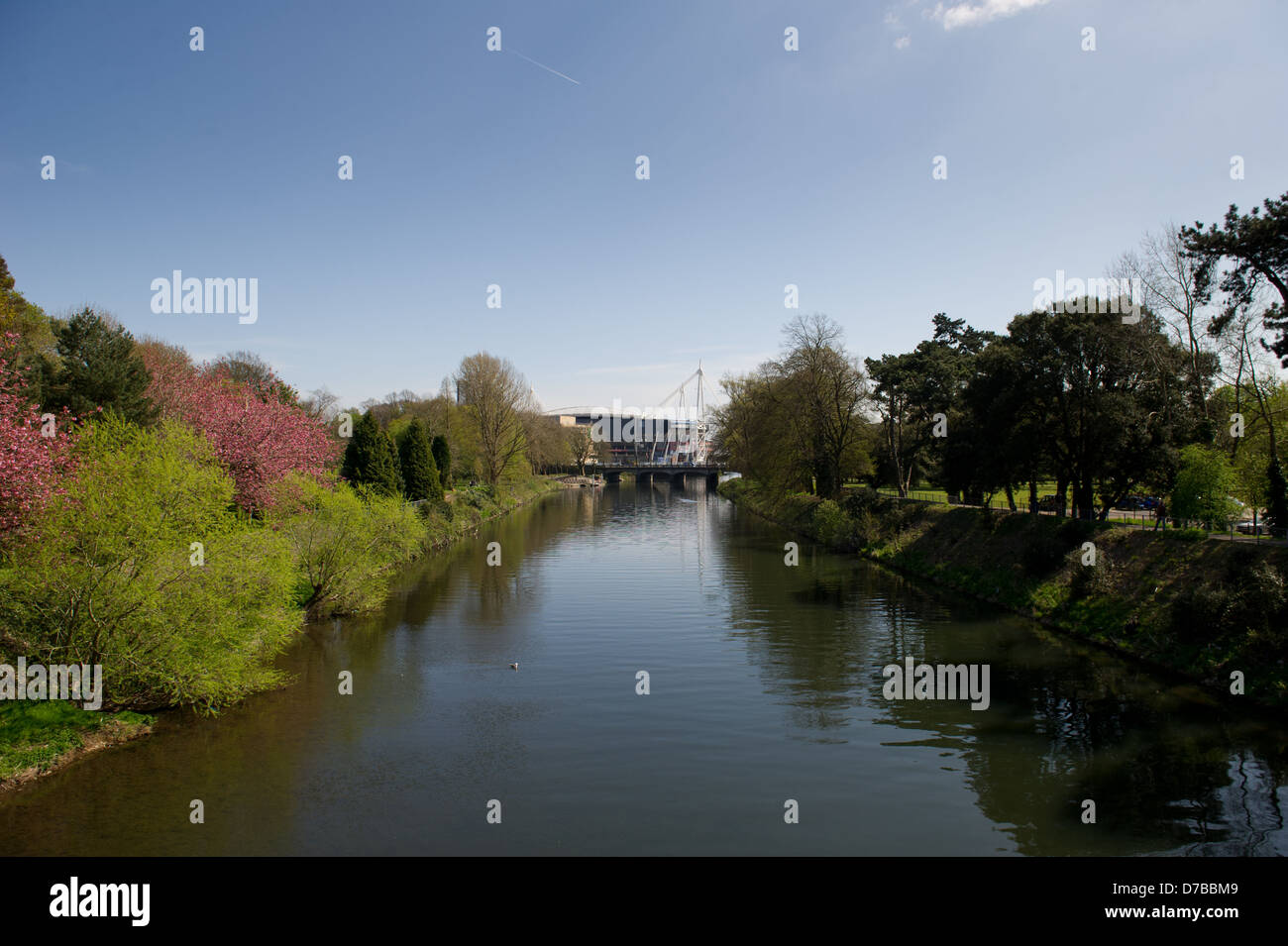 A view overlooking the River Taff in Cardiff's Bute Park on a summery ...