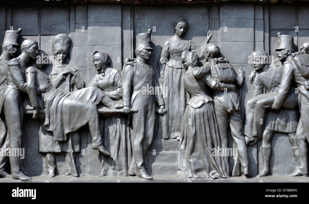 London, England, UK. Bronze relief at base of the statue of Florence ...
