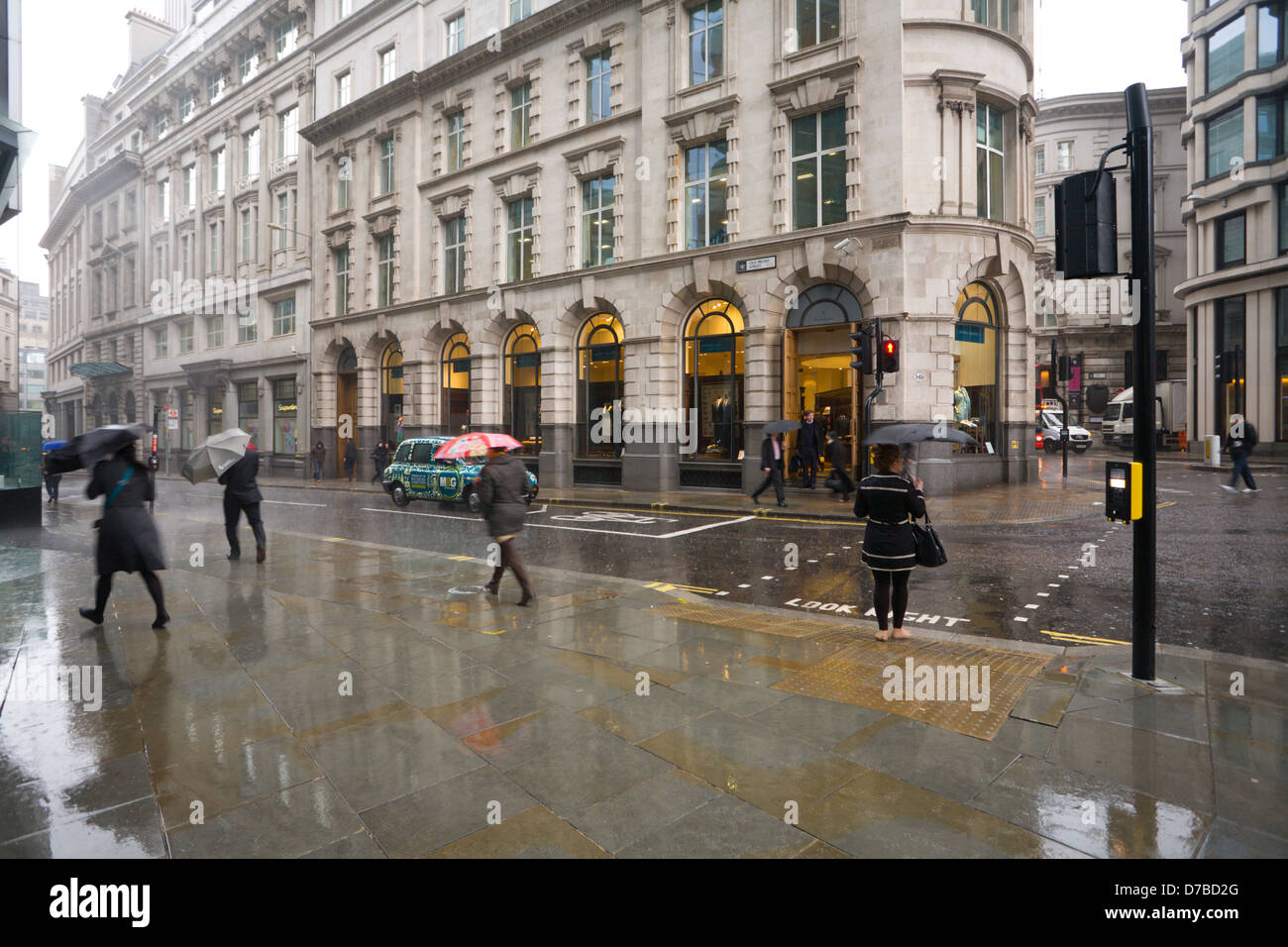 People running through the rain, Old broad Street, London Stock Photo ...