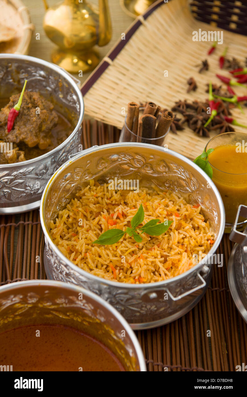 Biryani mutton rice with traditional background Stock Photo - Alamy