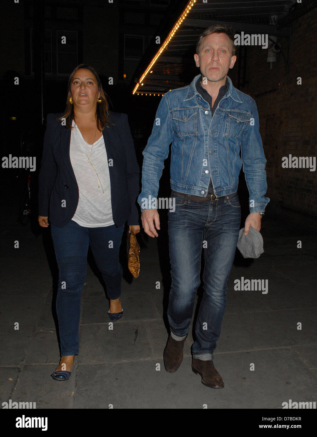 Daniel Craig wearing a denim jacket as he leaves J Sheekey restaurant ...