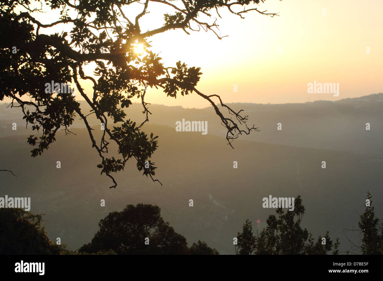 Sunset on top of Mount Tabor with Lower Galilee Mountain Range at ...