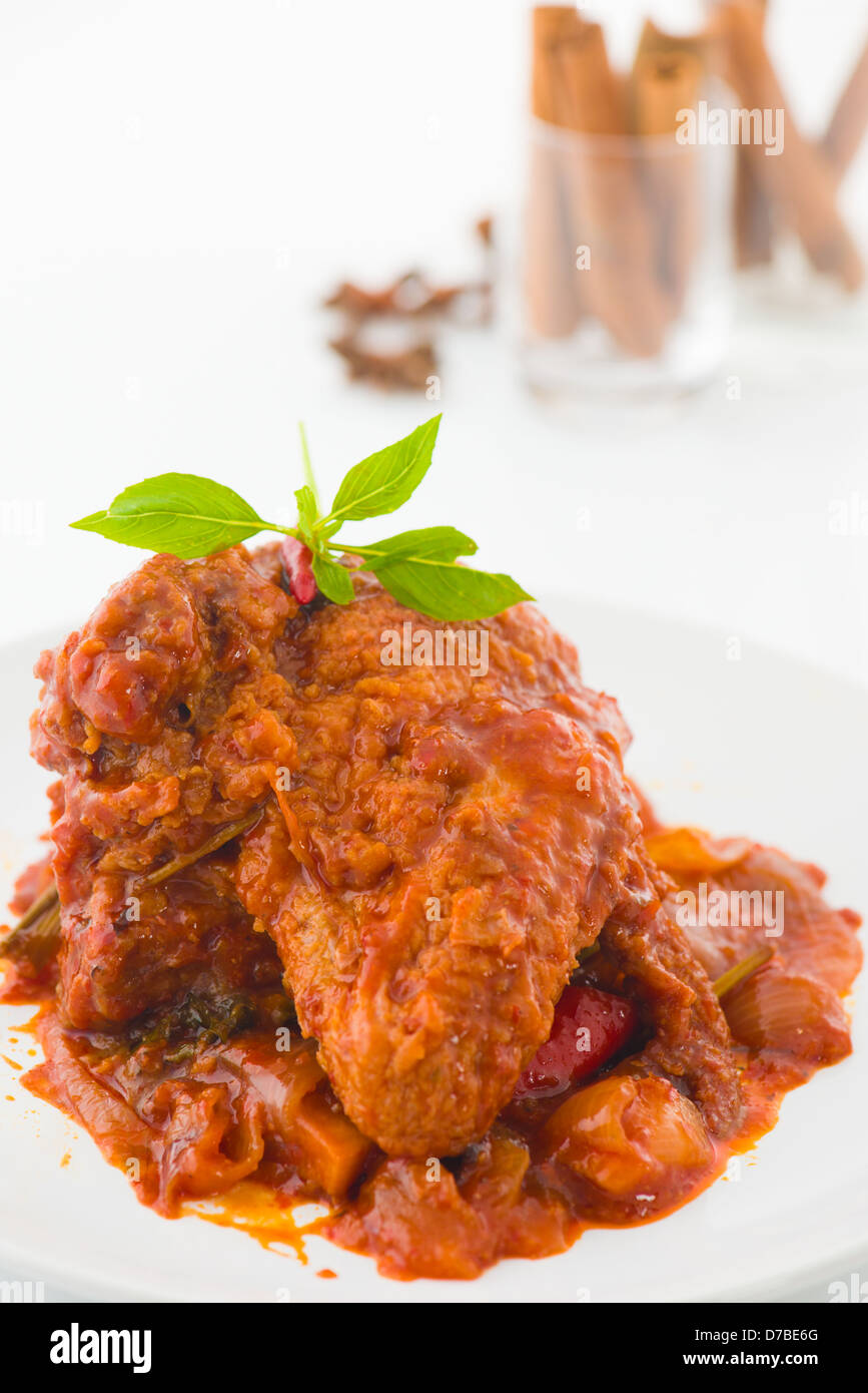 curry chicken, indian cuisine with traditional food items on background ...