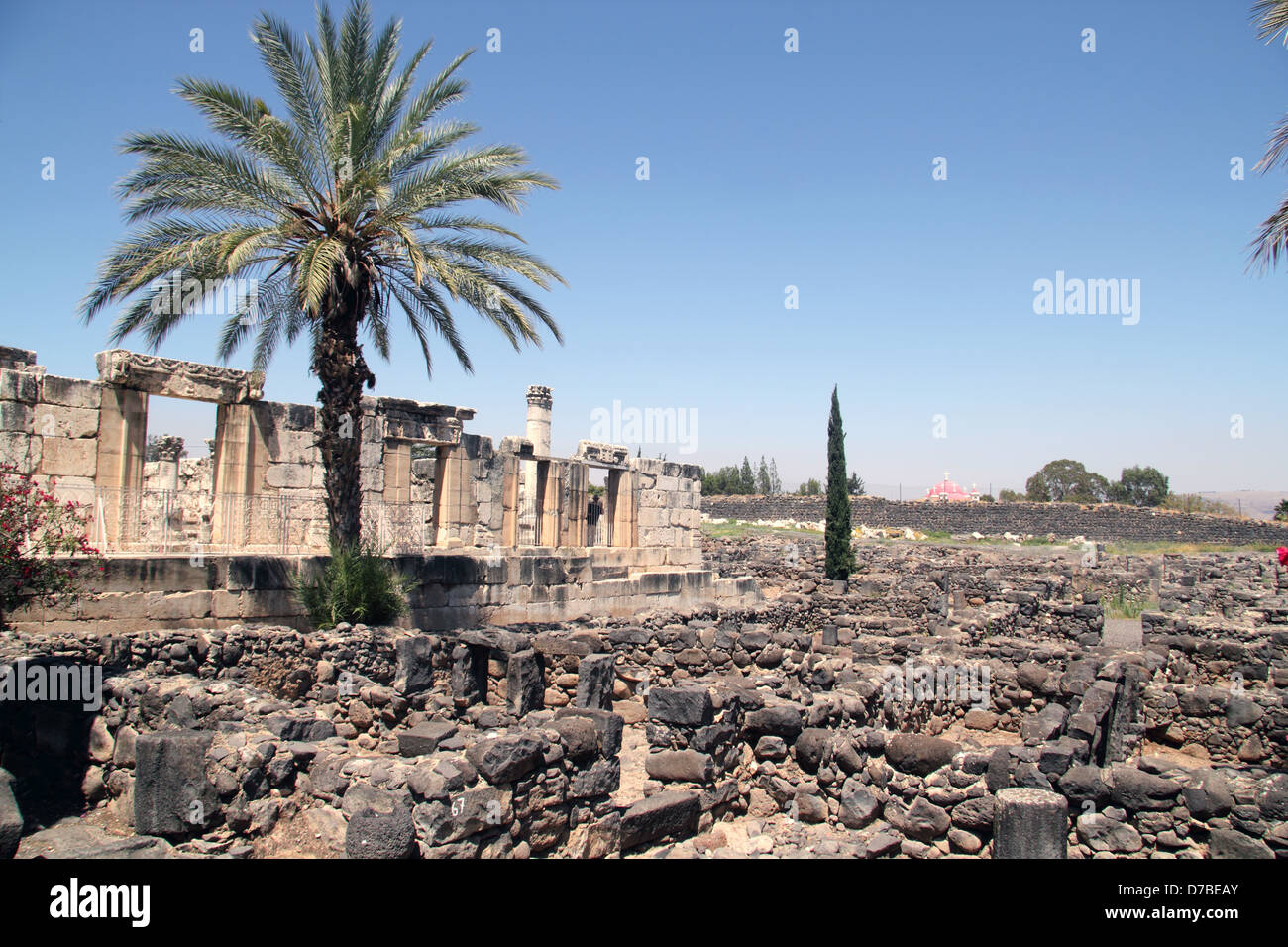 Ruins of ancient Roman-Byzantine houses in Capernaum made of basalt ...