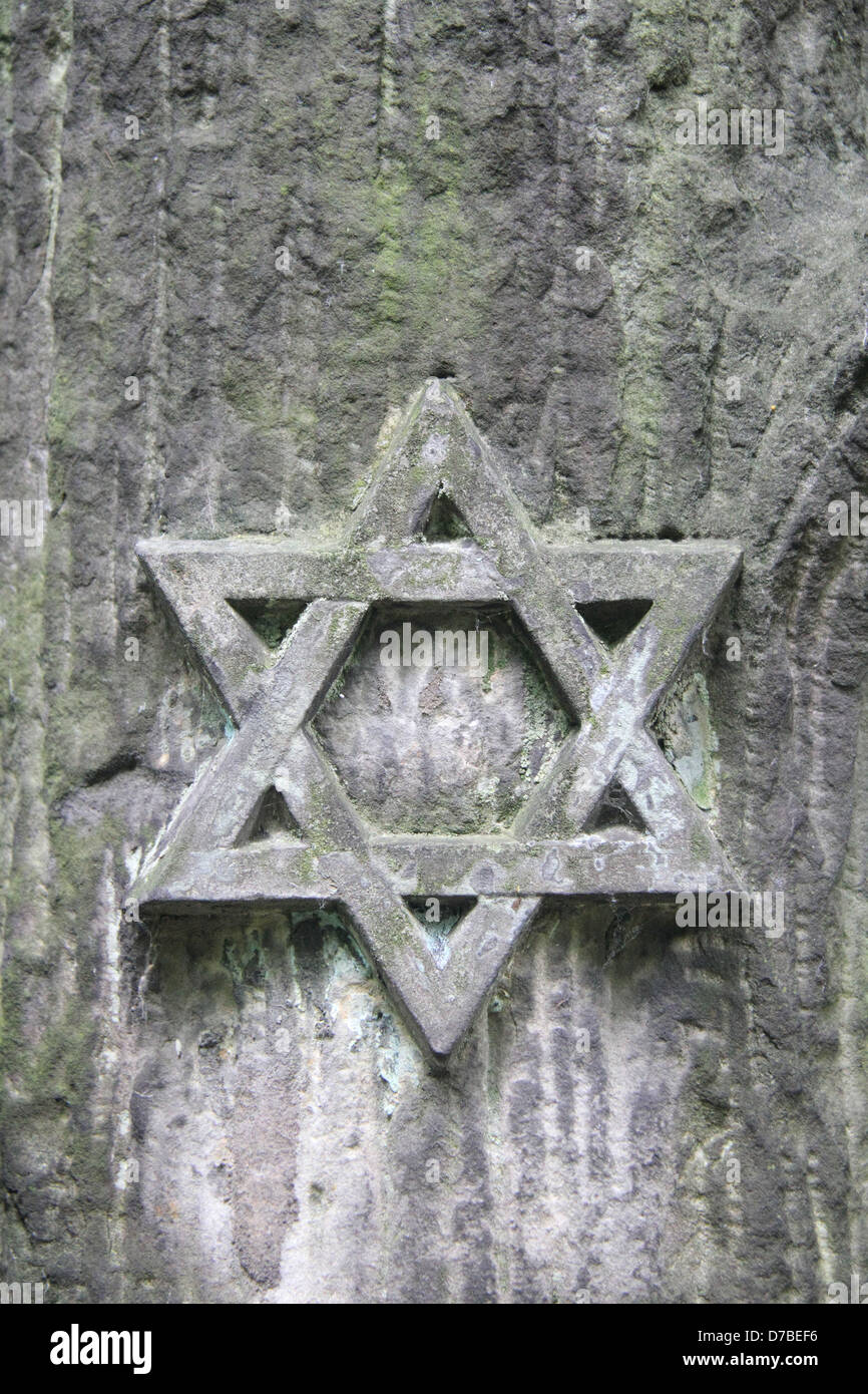Magen David (Shield of David) symbolic sign on a tombstone at Jewish ...