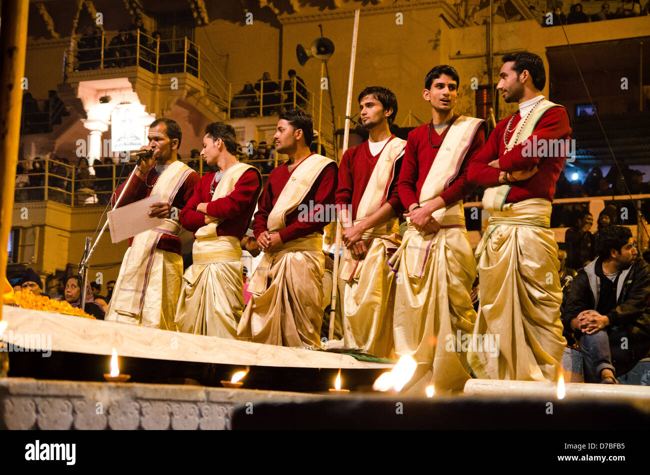 VARANASI, INDIA – 26 JANUARY: Participants of the evening ritual of ...