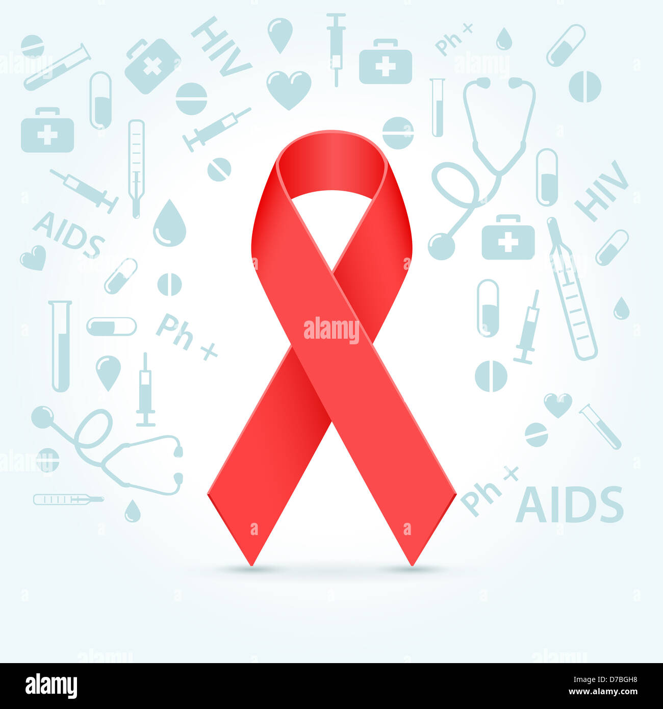 HIV awareness red ribbon illustration concept over light background ...
