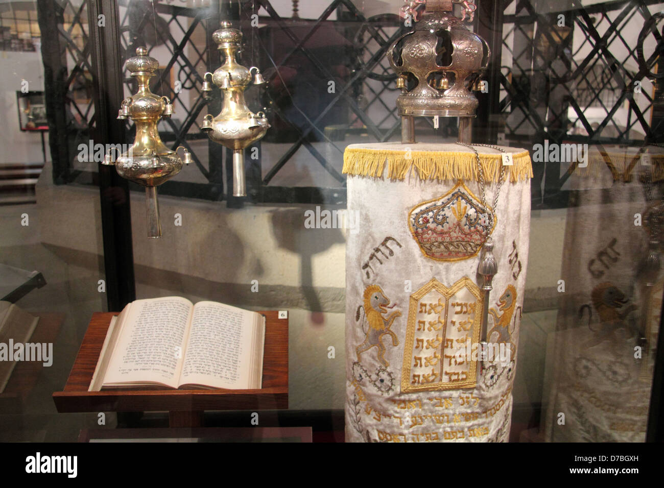 Torah Scroll and jewish prayer book exhibited at the Old Synagogue in ...