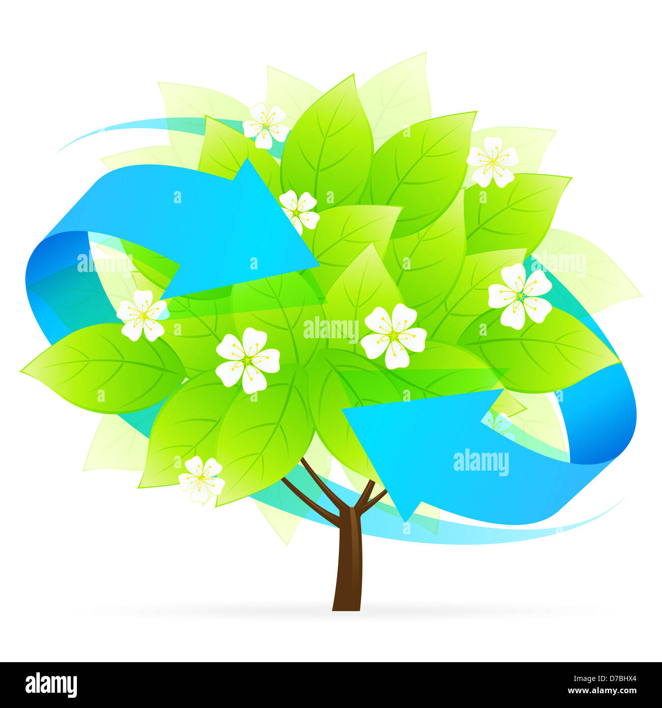 Tree Icon with Blue Arrows and Flowers Stock Photo - Alamy