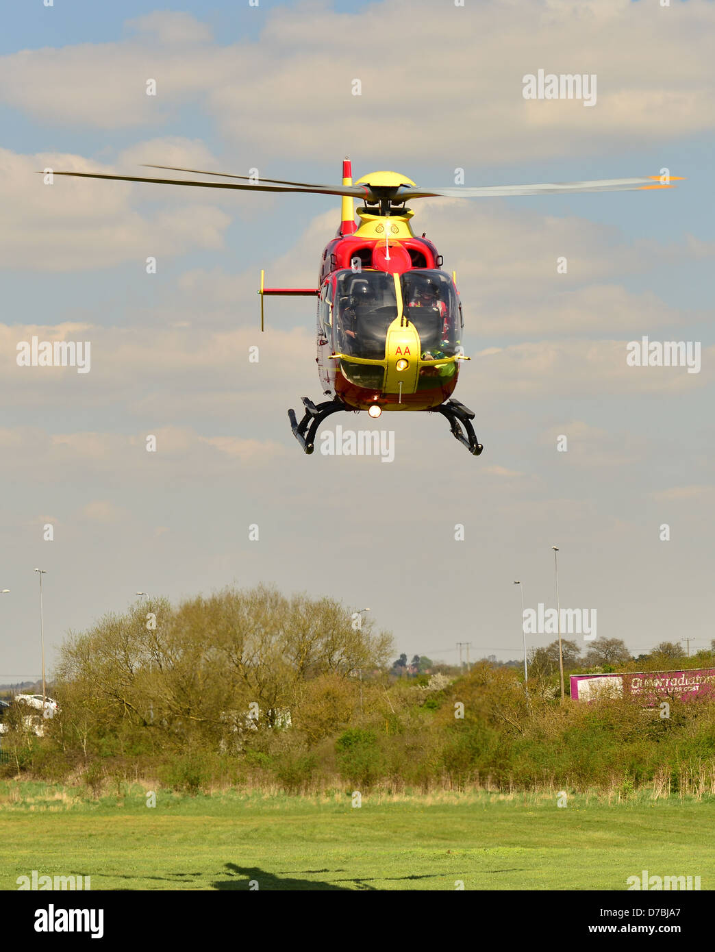 Midlands Air Ambulance helicopter coming into land at the Strensham ...