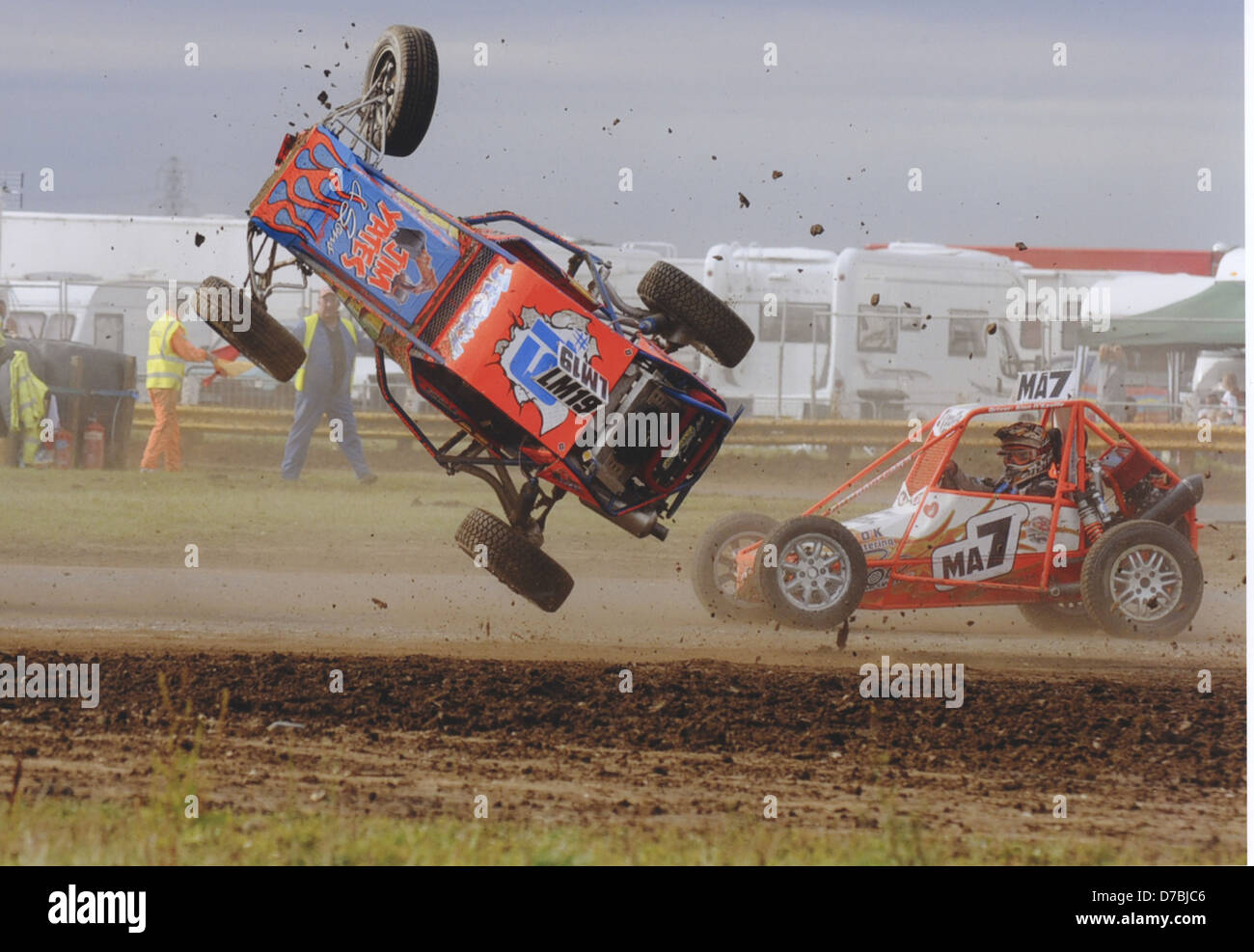 car flying through the air during race at Blyton airfield Stock Photo ...