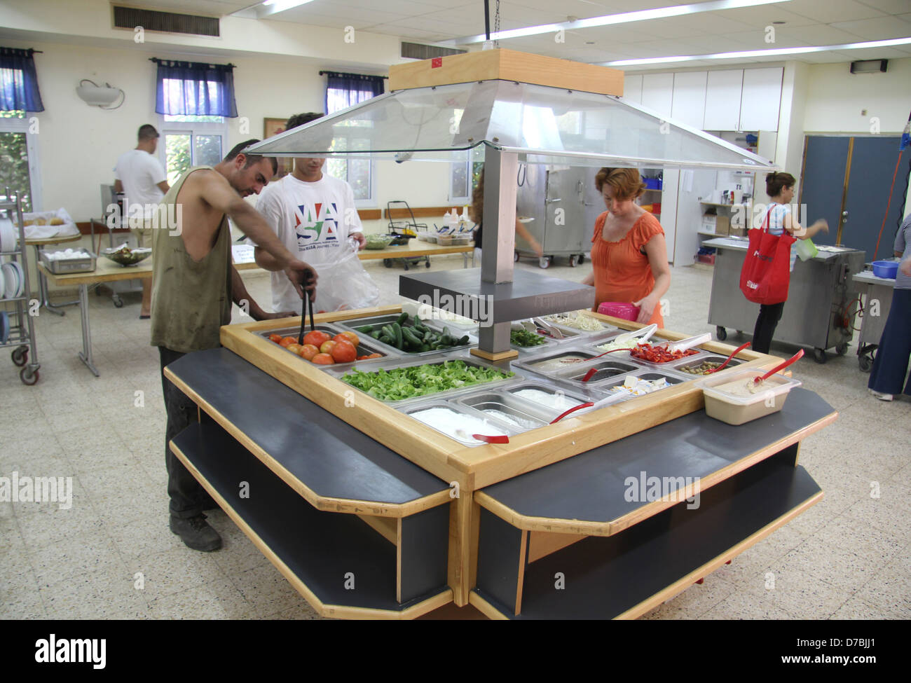 Self service dinner at Kibbutz Ketura dining room in the Arava, south ...