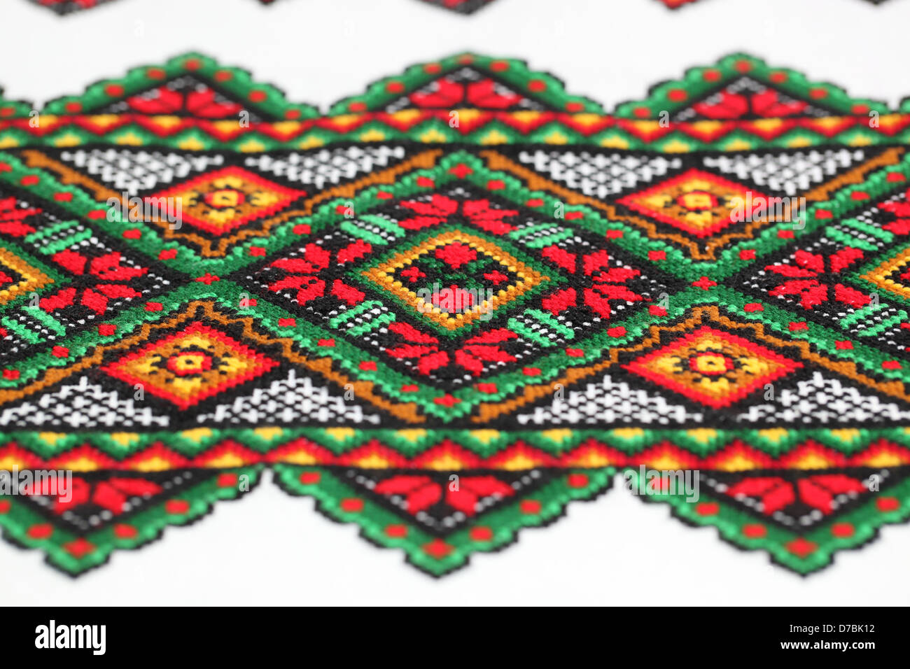 Detail of the yarn embroidery from a traditional Ukrainian Rushnyky ...