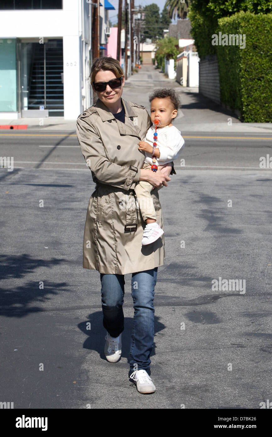 Ellen Pompeo is seen leaving Fred Segal with her baby daughter Stella ...