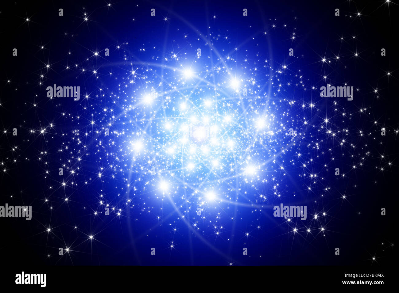 Abstract celebration background - bright blue lights, stars in dark ...