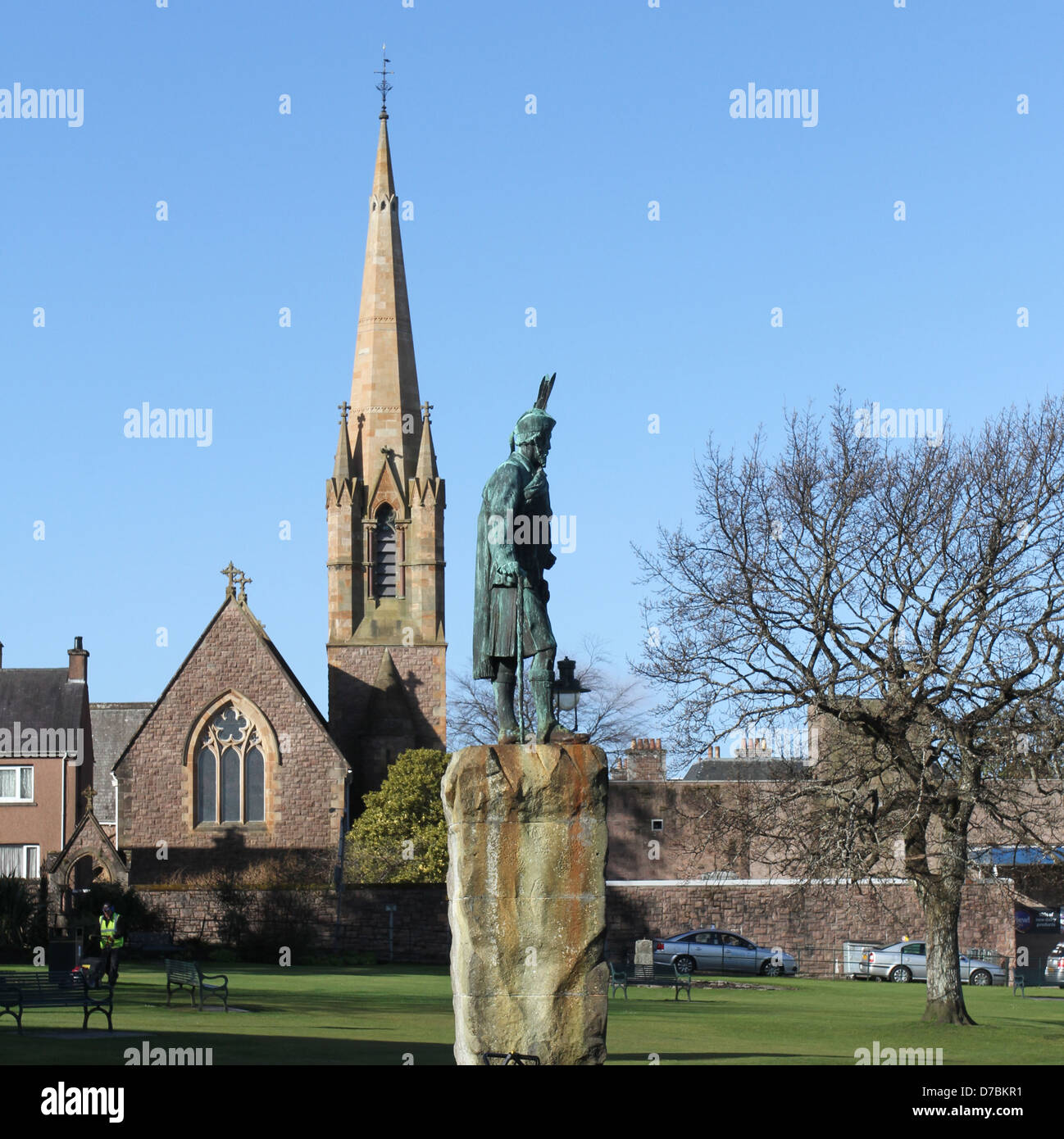 Bronze Statue of Donald Cameron of Lochiel with spire of St Andrews ...