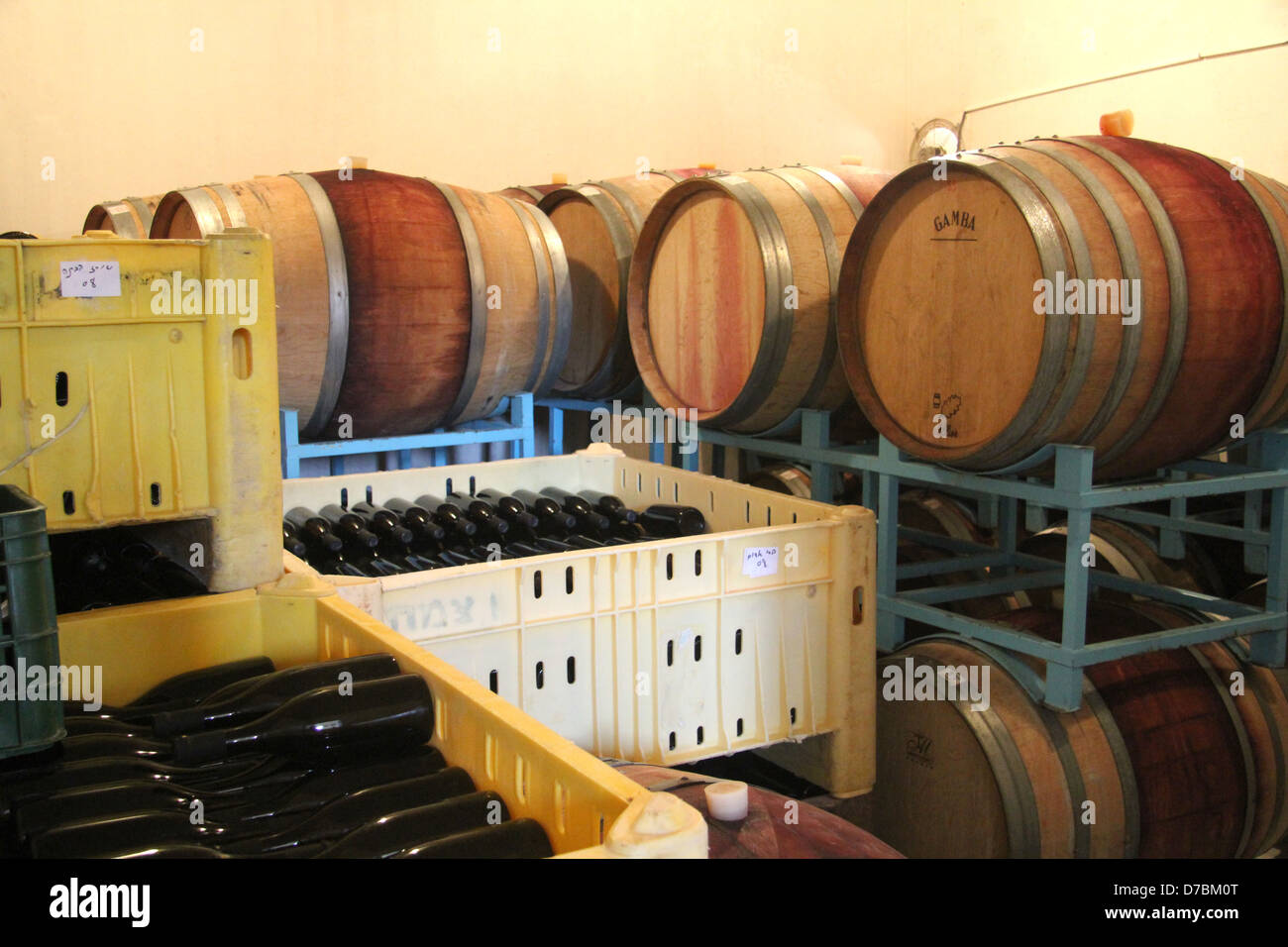 The wine cellar of Neot Smadar Winery in the southern Negev Stock Photo ...