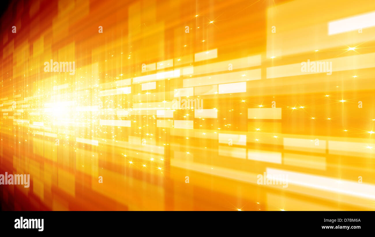 Abstract festive background - orange wall of glowing rectangles, bright ...