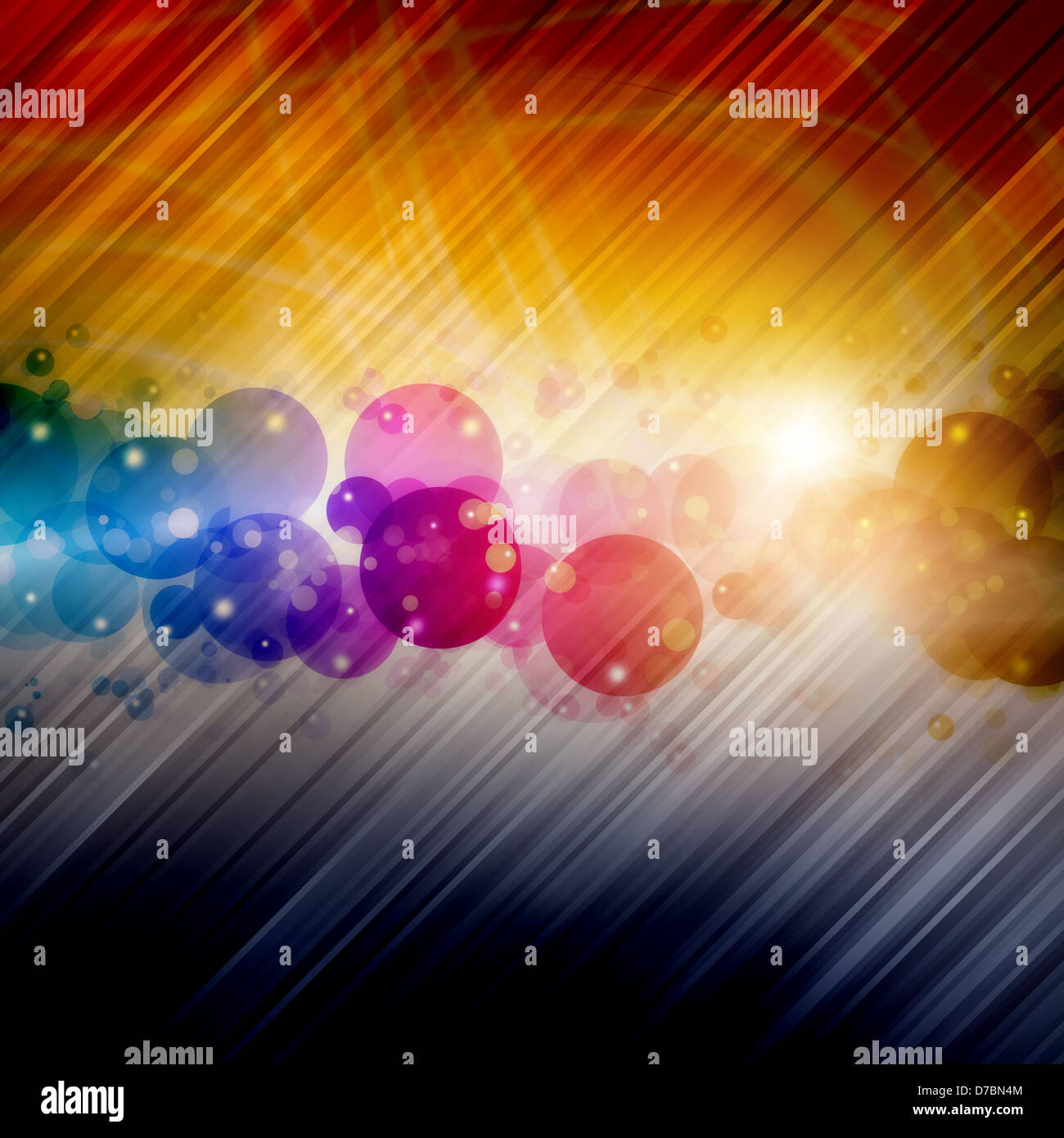 Abstract background - colored spheres, bright flash, diagonal lines ...