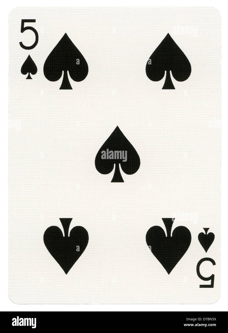 Five of spades playing card, isolated on white background. Scanned at ...