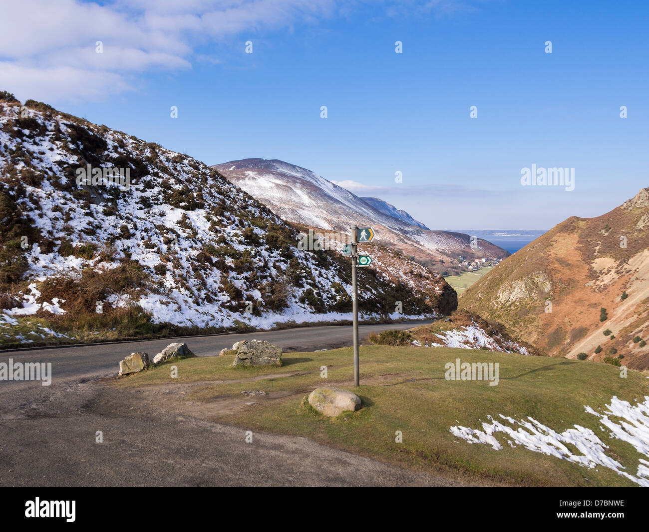 View down Sychnant Pass country road to Foel Lus hill with North Wales ...