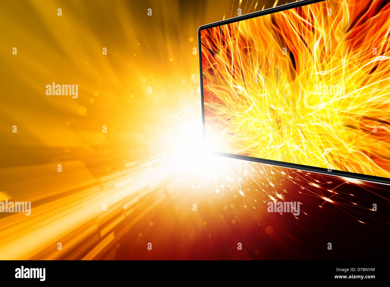 Abstract media background - illustration of widescreen tv, flame ...