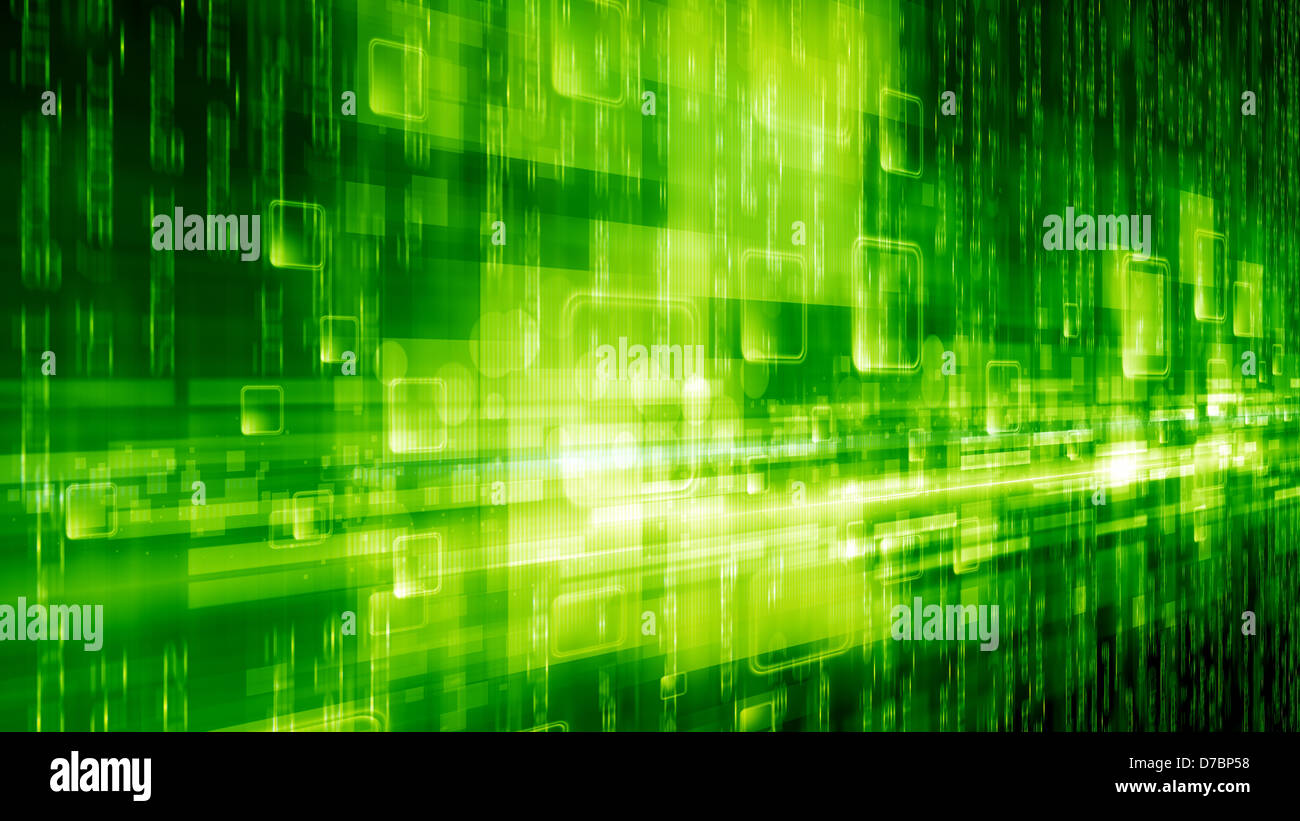Abstract technological background - bright green squares, green ...
