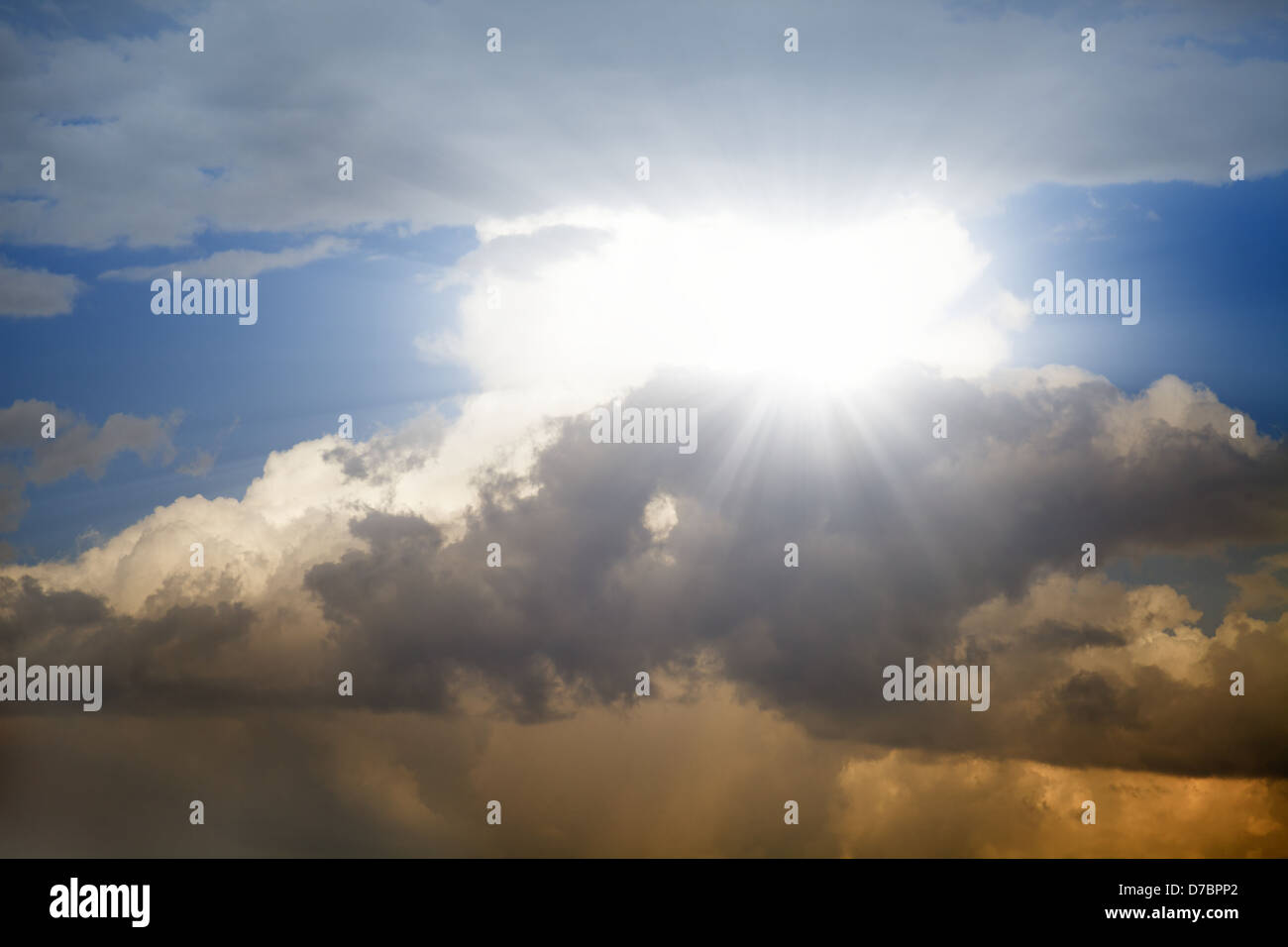 Peaceful background - bright sun in sky Stock Photo - Alamy