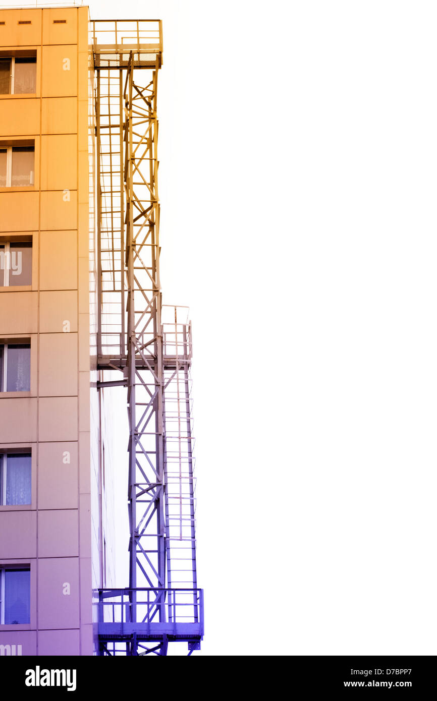 Metal fire stairs for emergency exit Stock Photo - Alamy