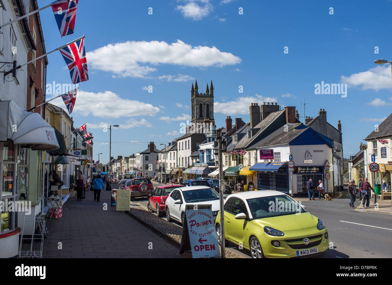 Honiton, Devon, England. April 30th 2013. The town high street full of ...