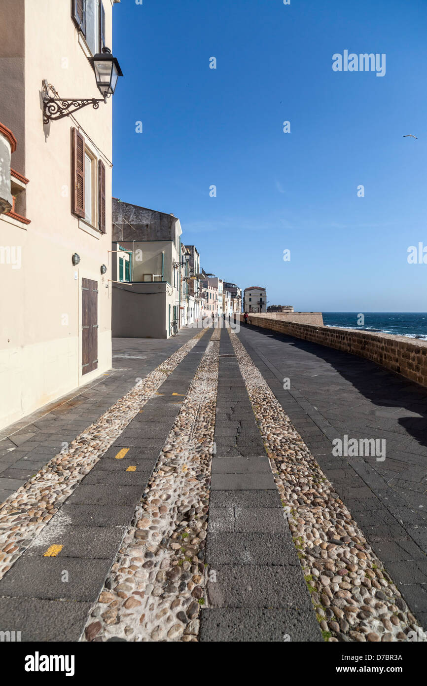 Ancient seafront in the historical center of Alghero, Sardinia Stock ...