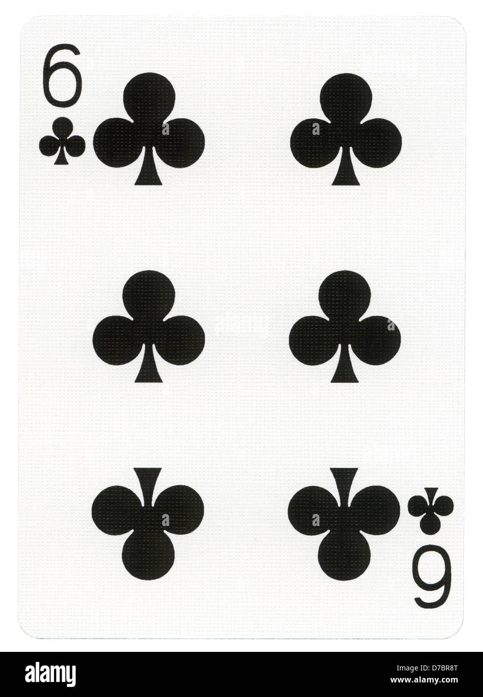 Six of clubs playing card, isolated on white background. Scanned at ...