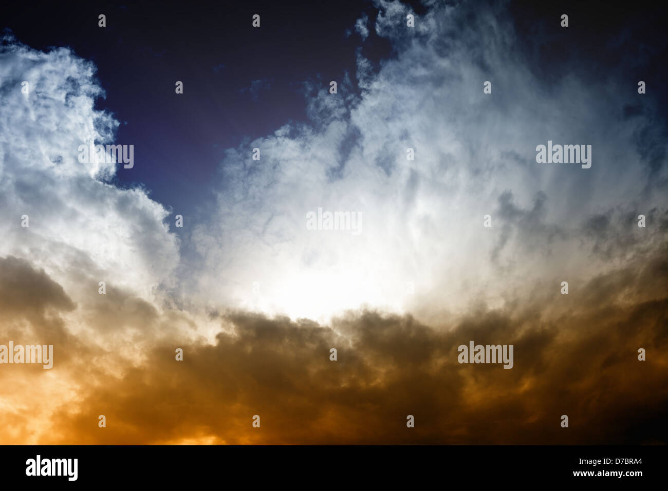 Fantastic background - dark sky and bright light from sun Stock Photo ...