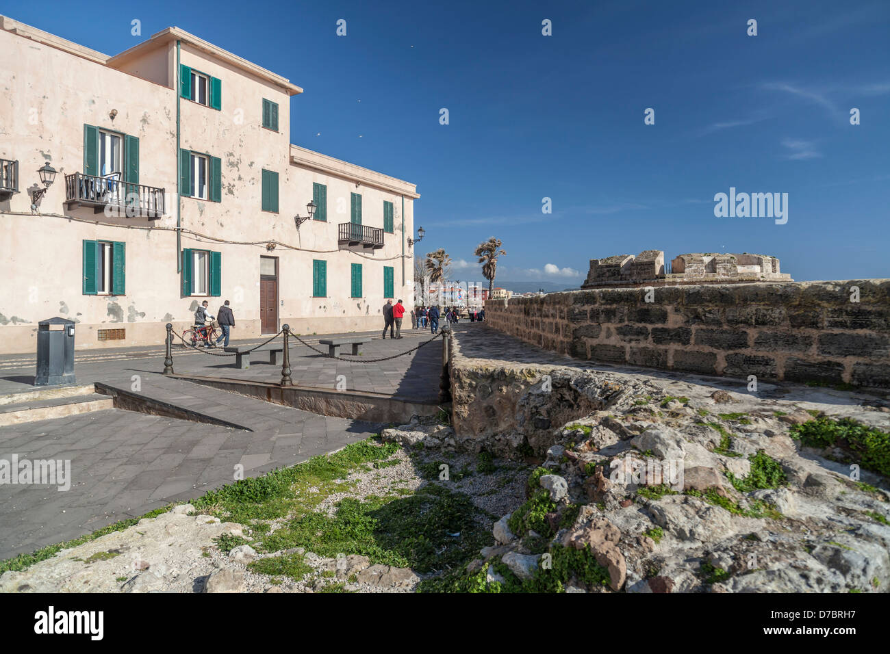 Ancient seafront of the historical center of Alghero, Sardinia Stock ...