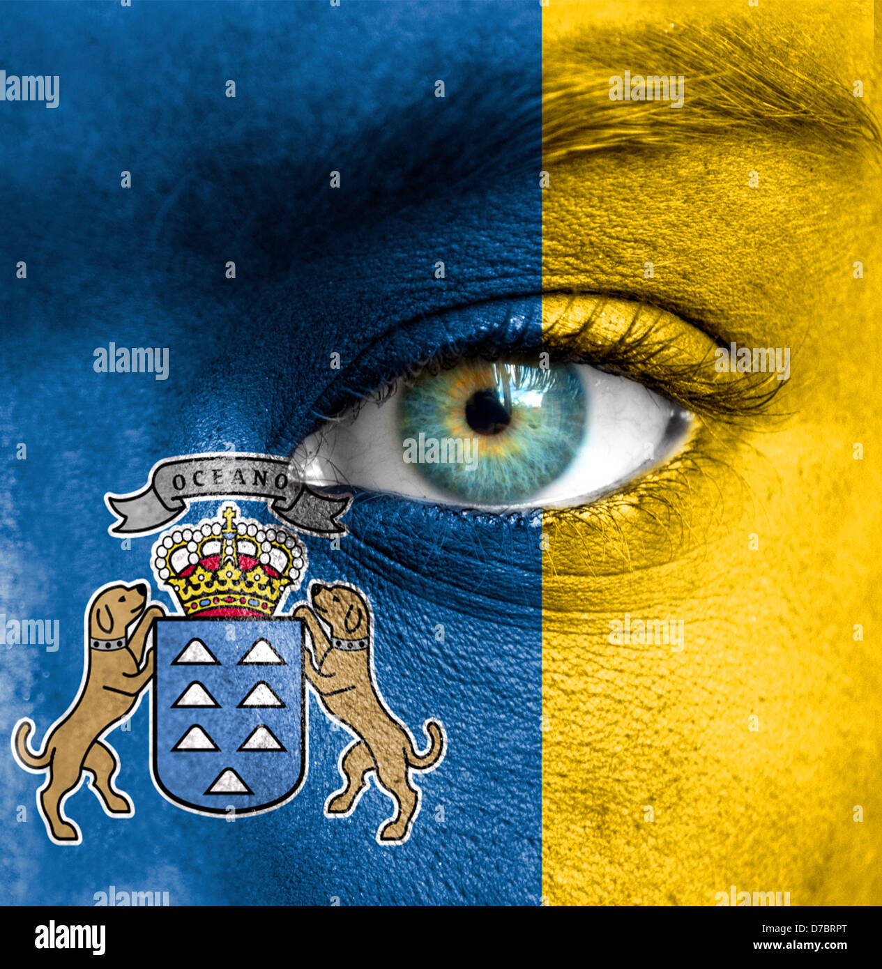 Human face painted with flag of Canary Islands Stock Photo - Alamy