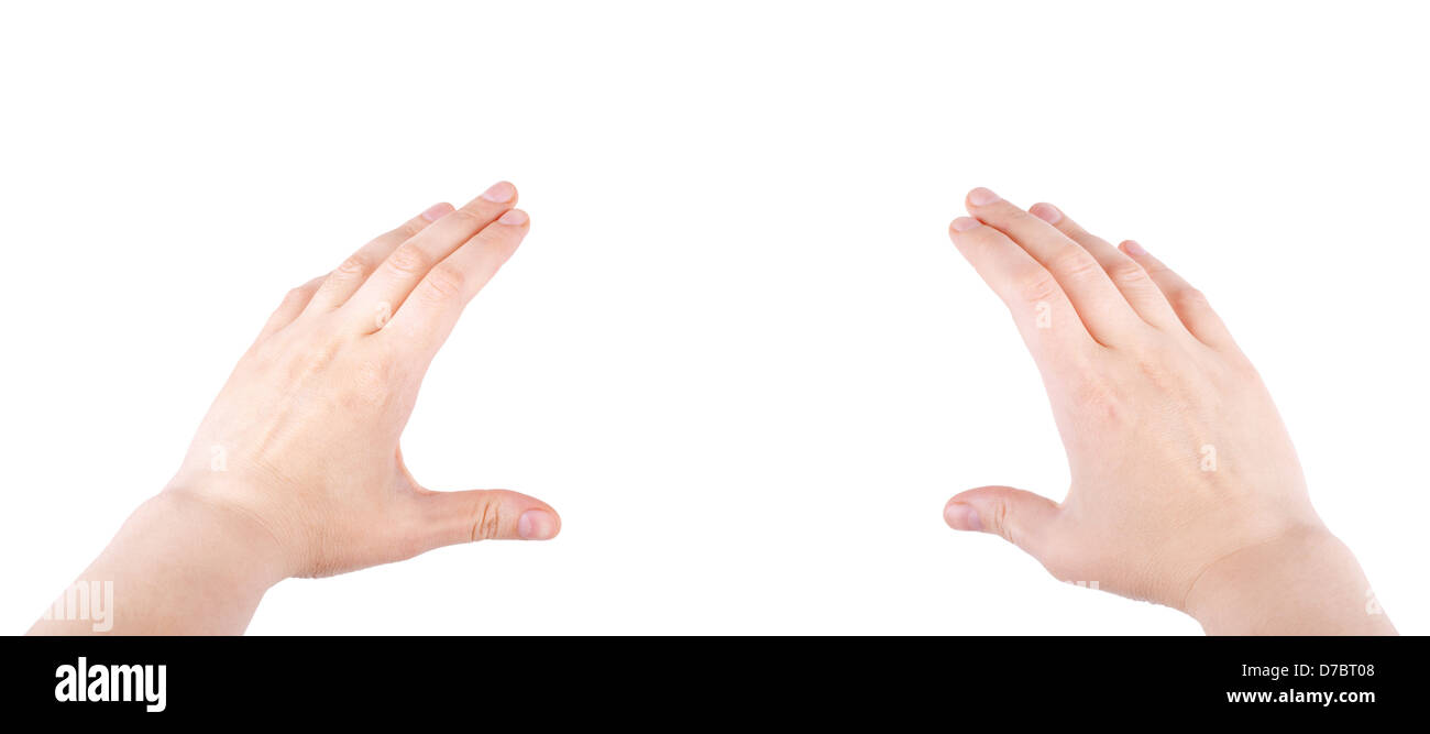 Two hands holding nothing isolated on white background Stock Photo - Alamy