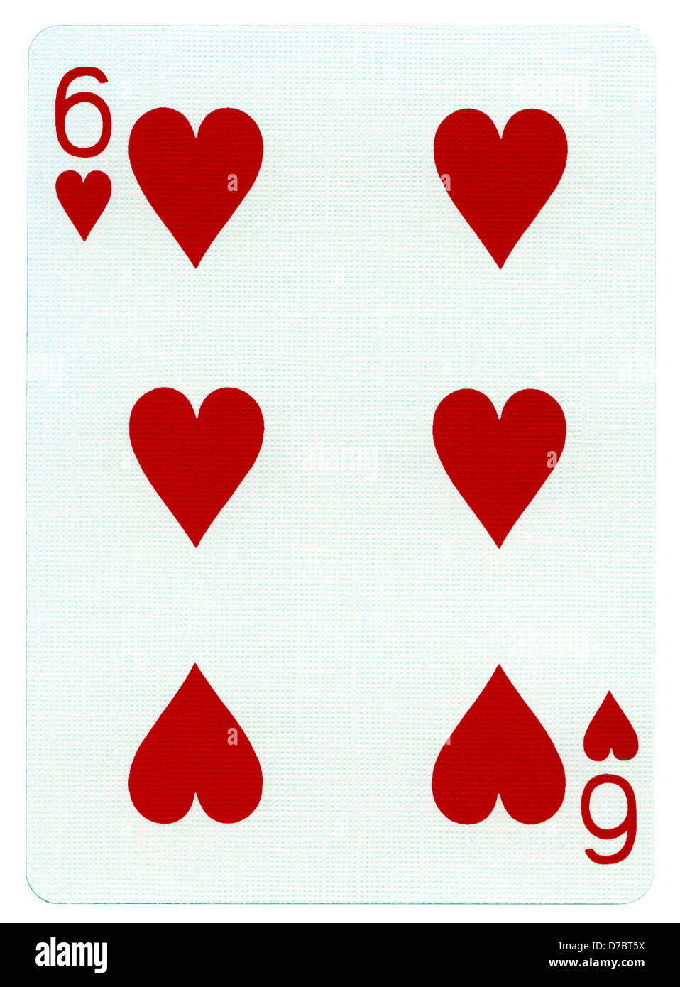 Six of hearts playing card, isolated on white background. Scanned at ...