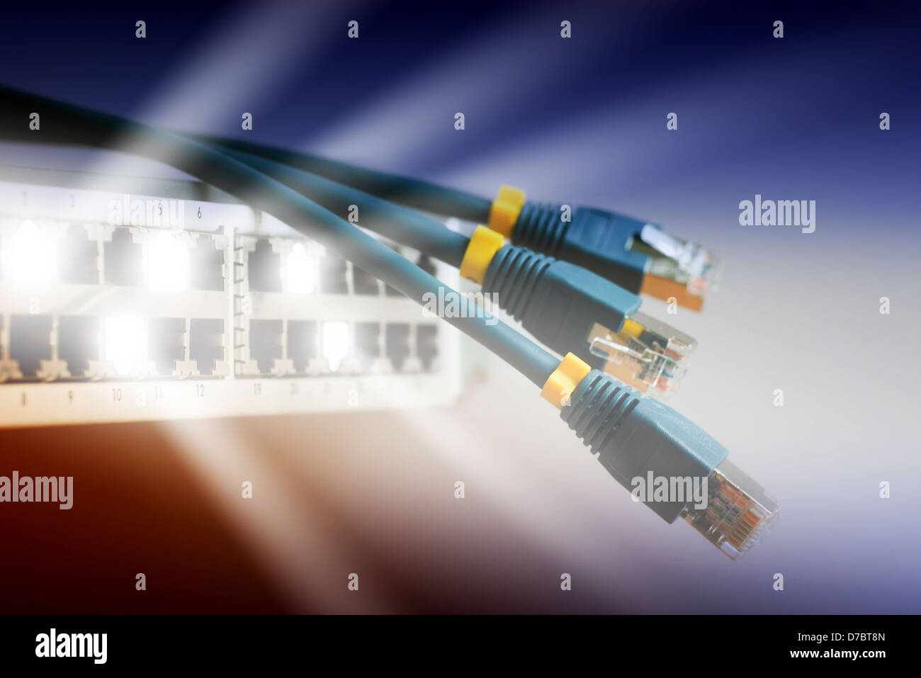 Bright light beams from network switch Stock Photo - Alamy