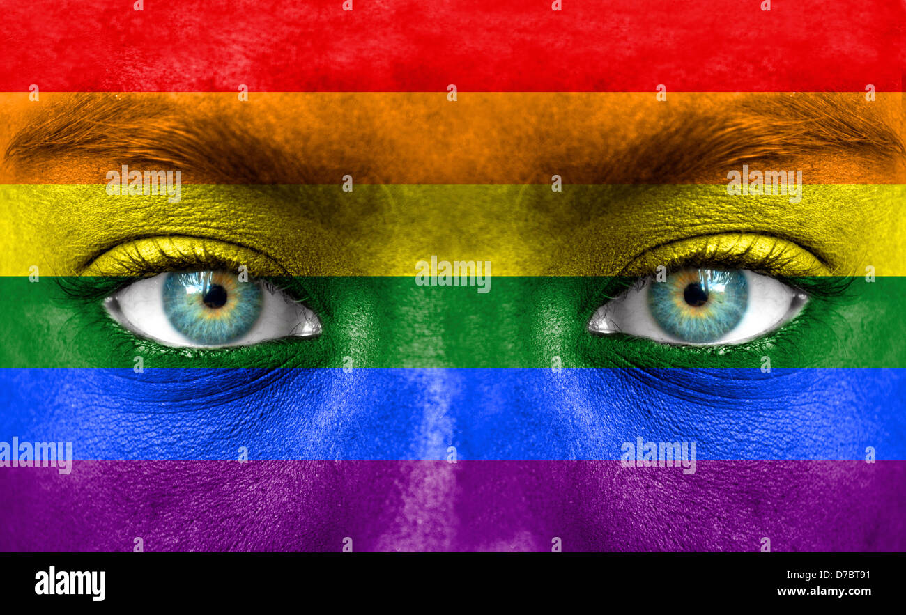Human face painted with flag of Pride (Gay Stock Photo - Alamy