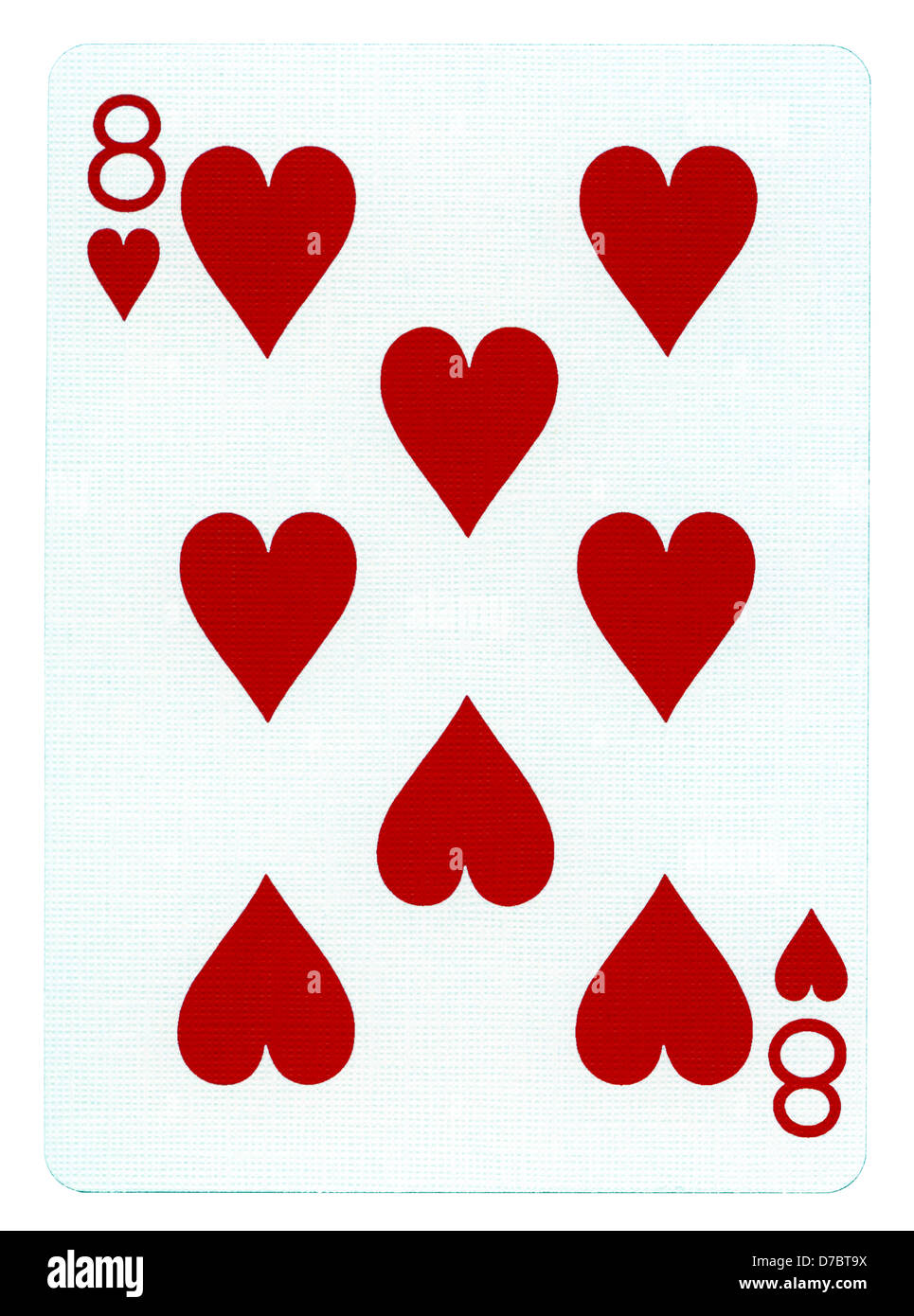 Eight of hearts playing card, isolated on white background. Scanned at ...