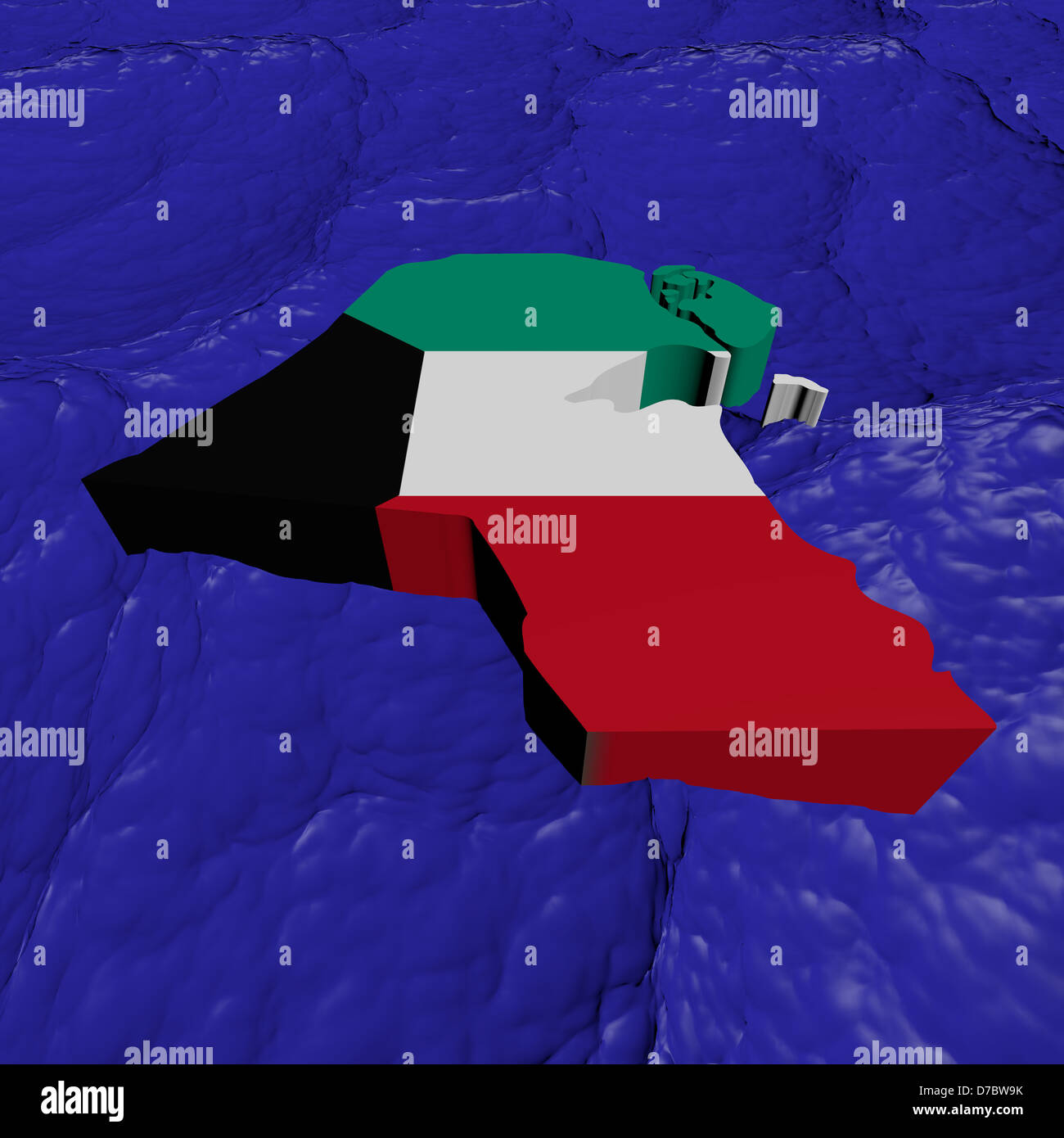 Kuwait map flag in abstract ocean illustration Stock Photo - Alamy