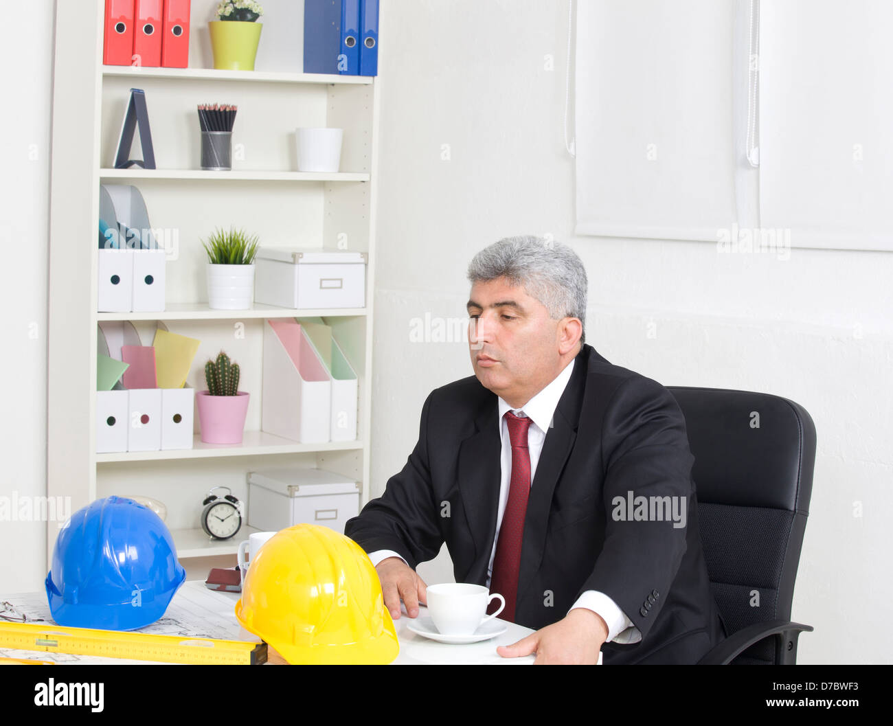 Portrait Of Architect With Blueprint In The Office Stock Photo - Alamy