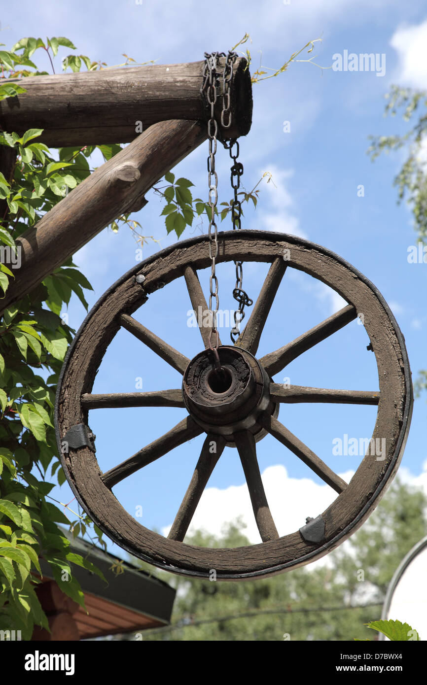wooden wheel on a chain Stock Photo - Alamy