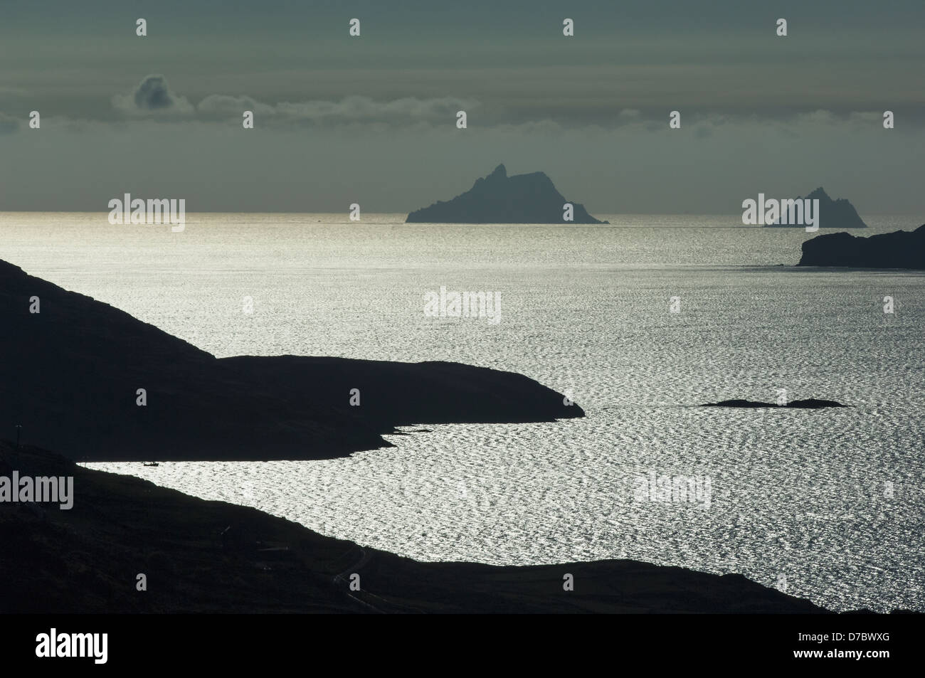 View over ballinskelligs bay to the skellig islands;Iveragh peninsula ...