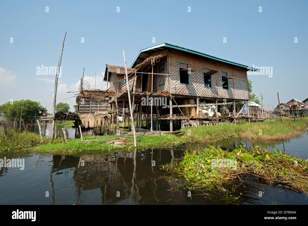 Wooden stilted homes of a village on Inle lake Myanmar (Burma Stock ...