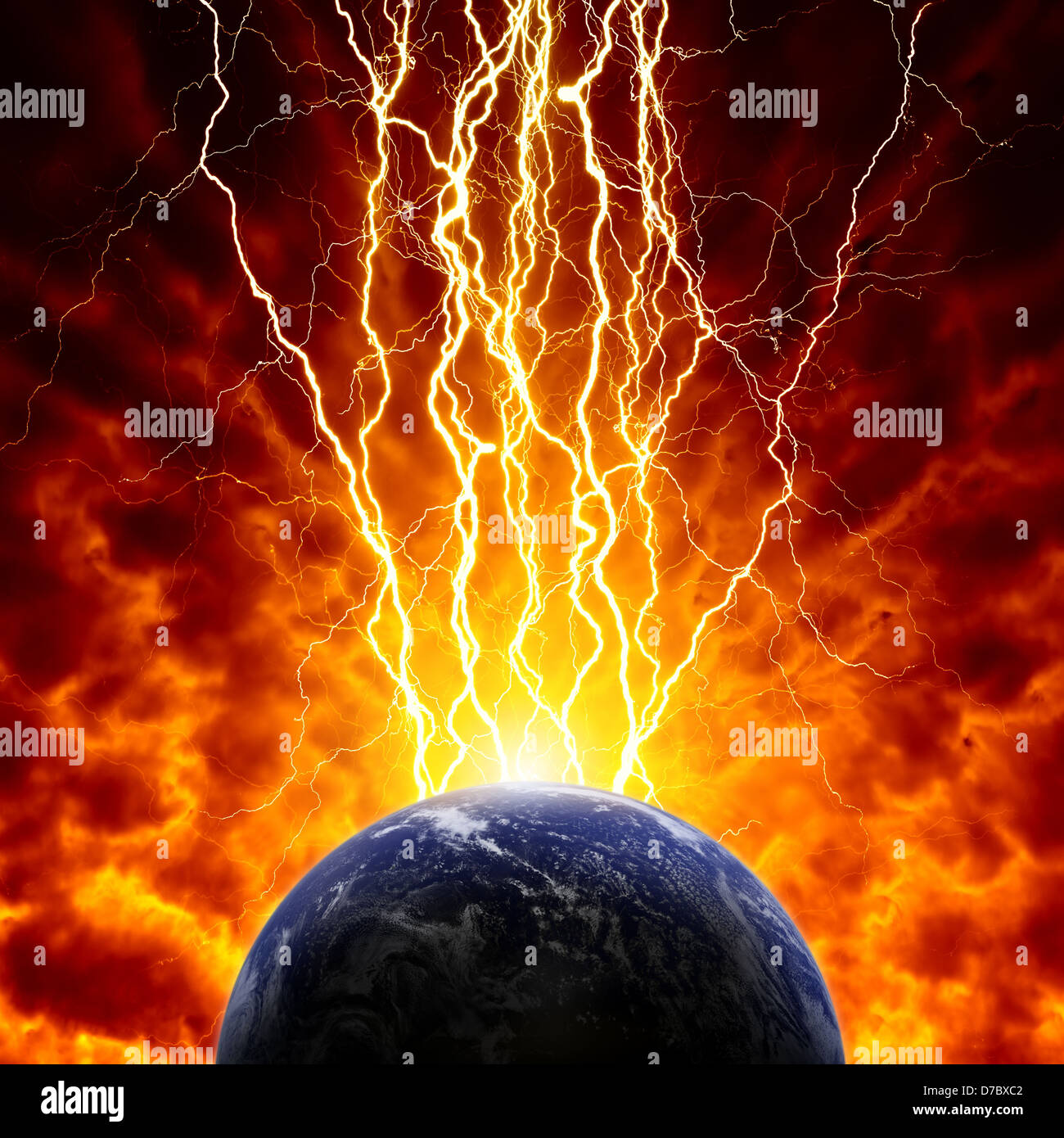 Abstract scientific background - planet Earth in dark red sky with ...