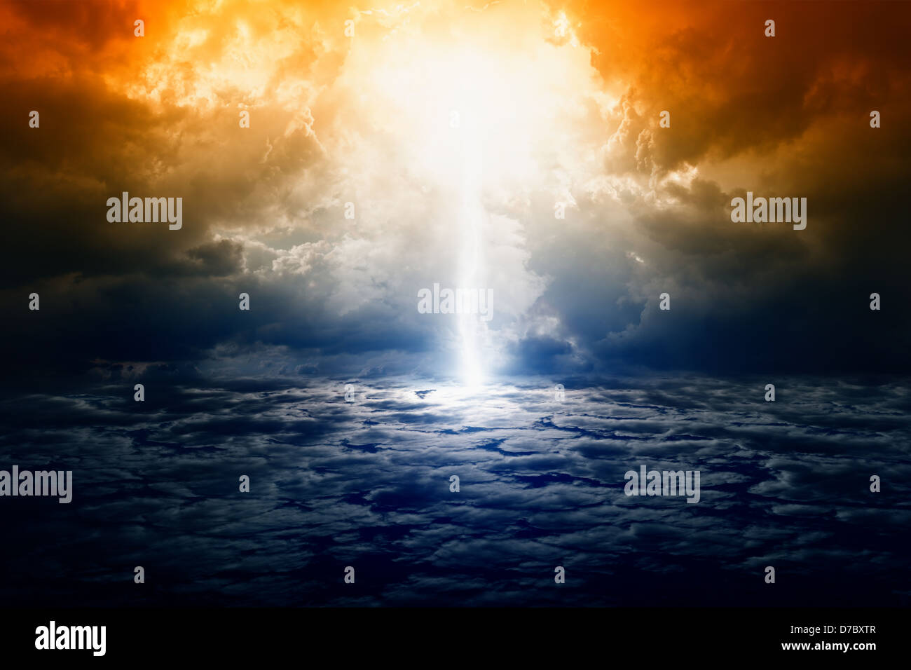 Dramatic apocalyptic background, mayan end of world, bright lightning ...