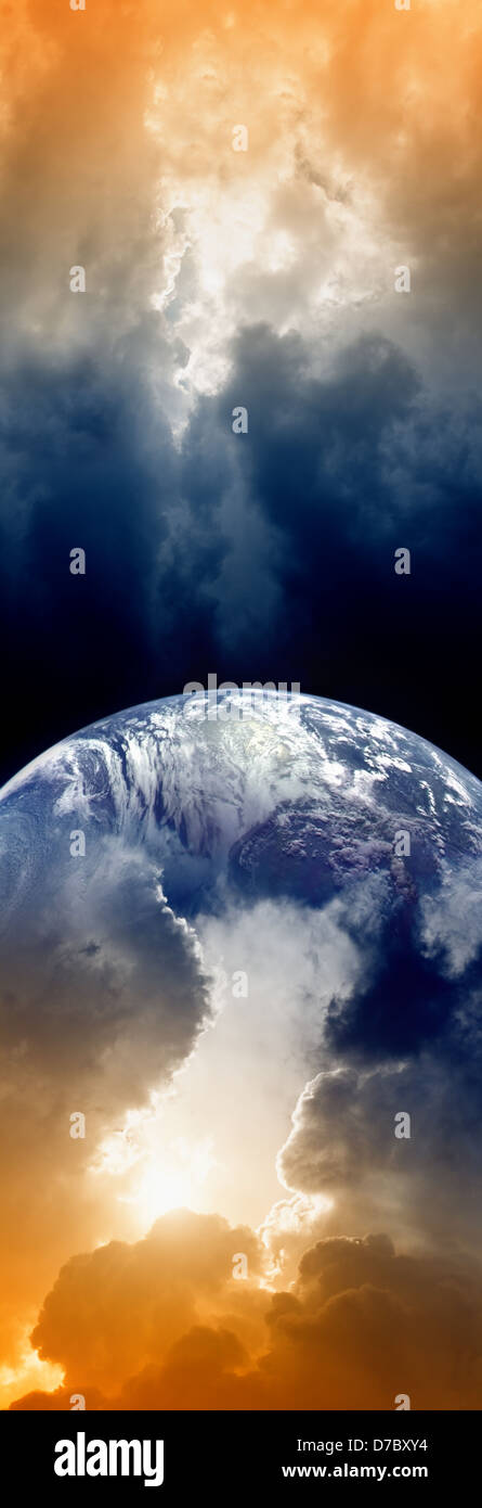 Vertical fantastic background, planet Earth in space, dark sky with ...