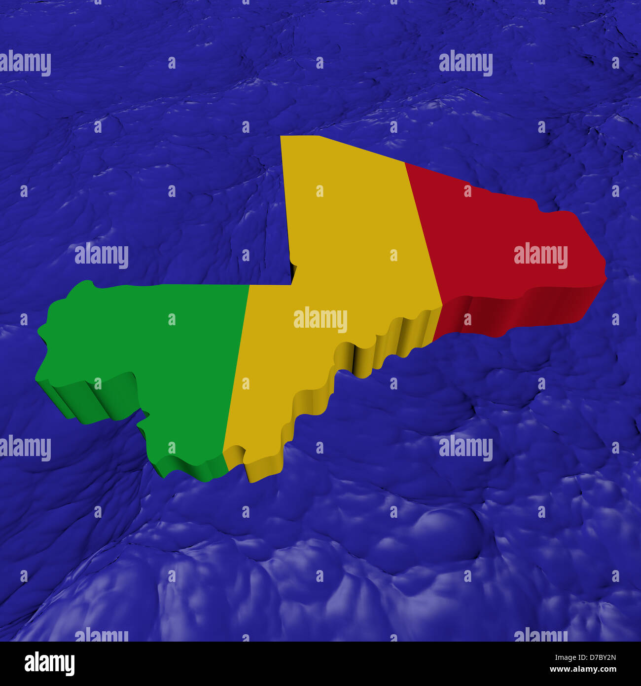 Mali map flag in abstract ocean illustration Stock Photo - Alamy